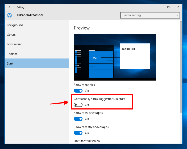 Disable app suggestions (ads) in Windows 10 Start Menu