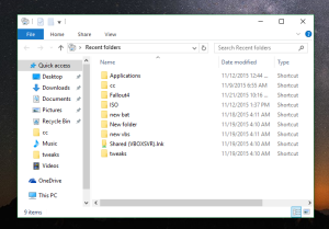 Recent places - add to the left pane in Windows 10 File Explorer