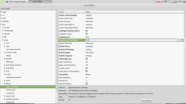 Set on-battery brightness dim intensity in Linux Mint MATE edition