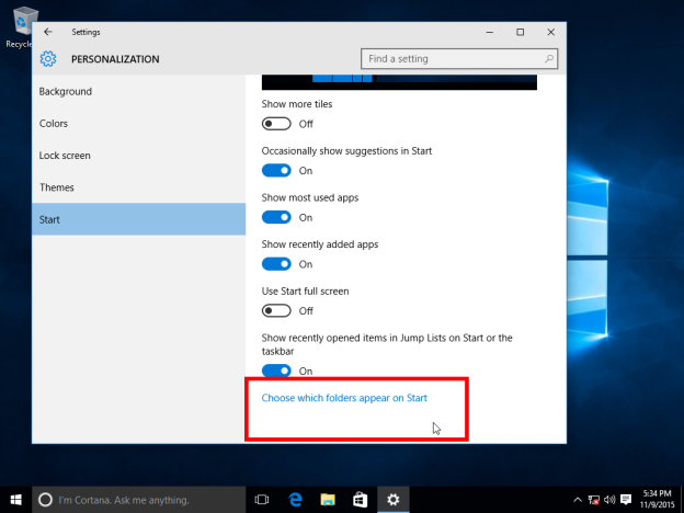 How to add folders to the left part of the Start menu in Windows 10