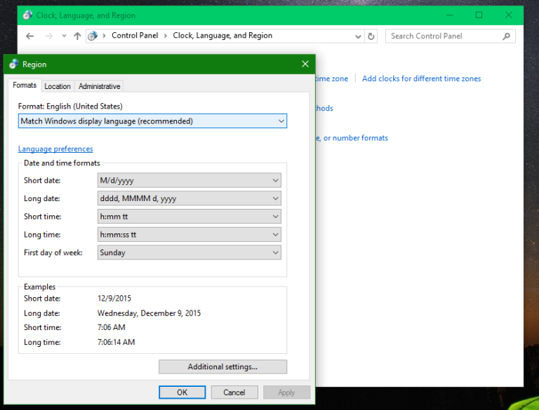 Customize the taskbar date and time formats in Windows 10