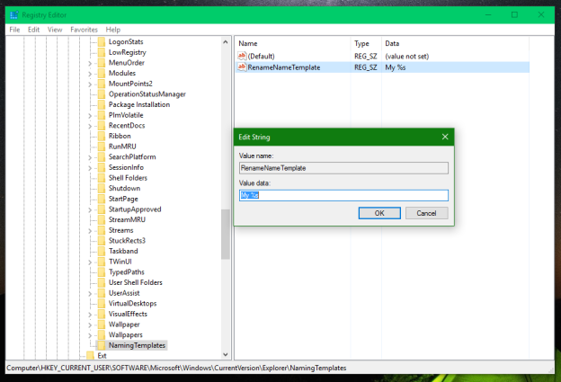 Change default New Folder name template in Windows 10