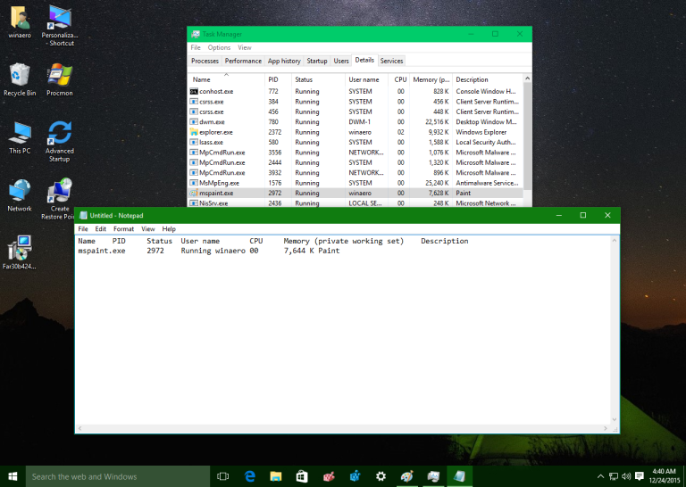How to copy process details from the Task manager in Windows 10
