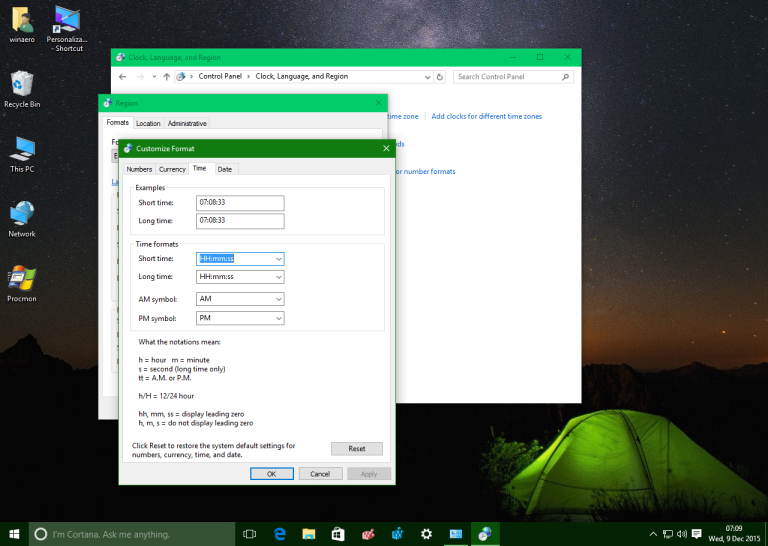 Customize the taskbar date and time formats in Windows 10
