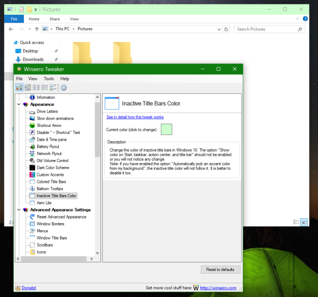 Enable Dark Title Bars with Custom Accent Color in Windows 10