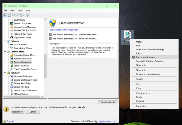 Add Run as administrator context menu item to VBS files
