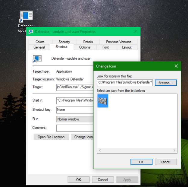 Update Windows Defender and run Quick Scan with one click