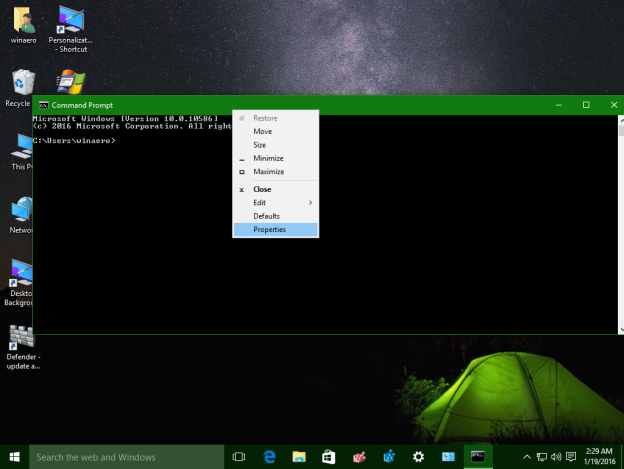 Change Command Prompt Transparency in Windows 10 with Hotkeys