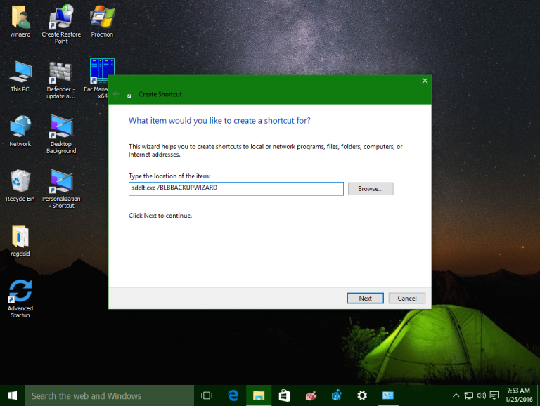 Create A Shortcut To Backup And Restorecreate System Image