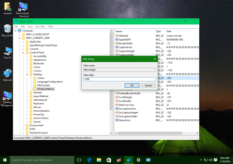 How to change menu row height in Windows 10, Windows 8.1 and Windows 8
