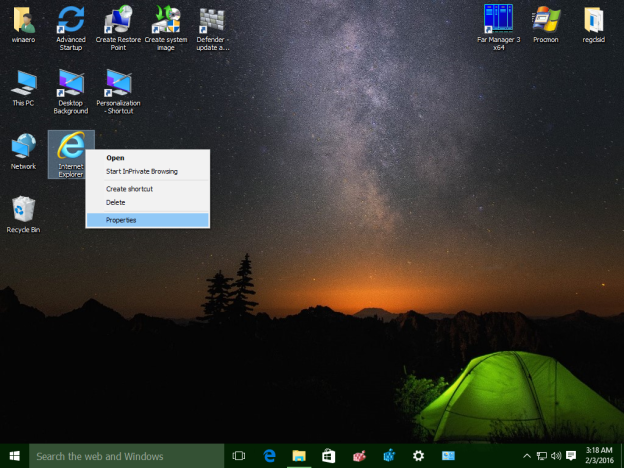 Add a useful Internet Explorer icon to Windows 10 Desktop