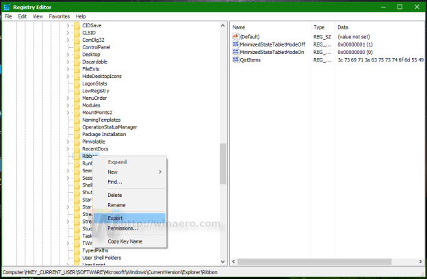 Backup Quick Access Toolbar buttons in Windows 10