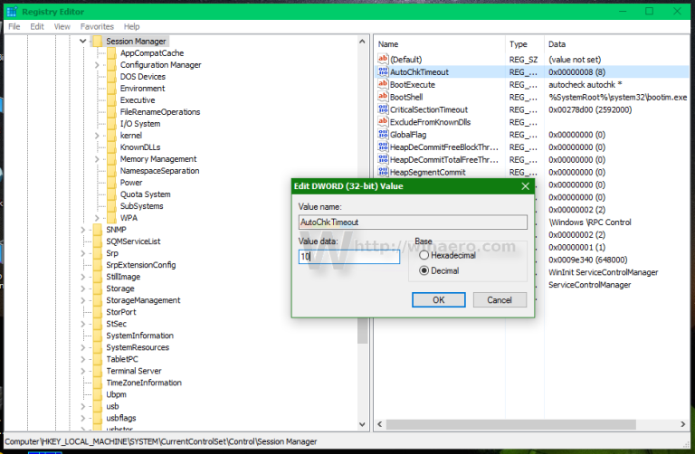Change the Chkdsk timeout at Windows 10 boot