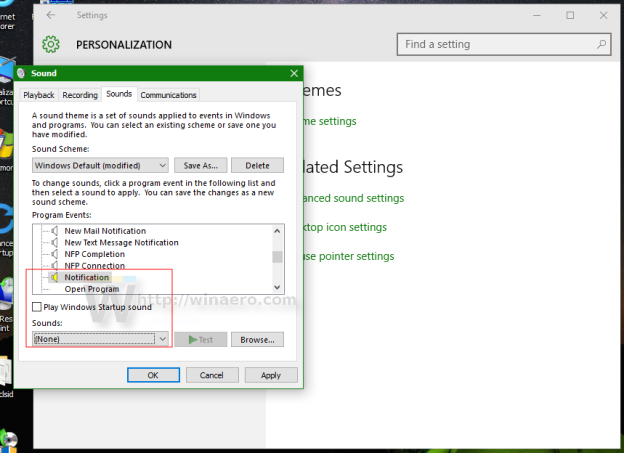 Change or disable toast notification sound in Windows 10