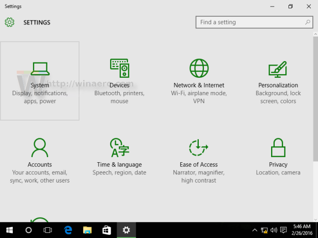 Windows 10 build 14271 got taskbar properties in Settings