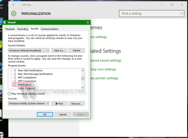 Change or disable toast notification sound in Windows 10