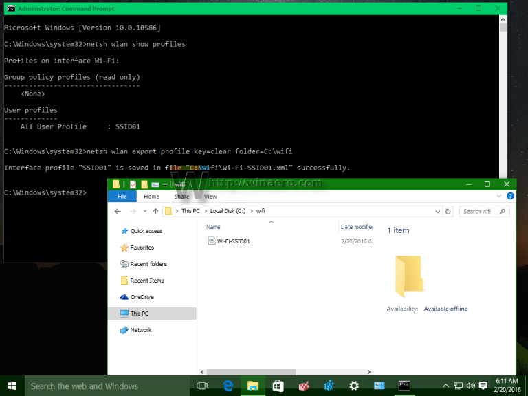 Backup and restore Wireless network profiles in Windows 10