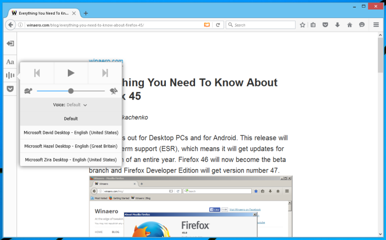 Firefox 48 will get Narrator in Reader view