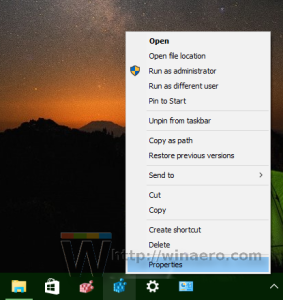 Change a pinned app’s shortcut icon on the taskbar in Windows 10