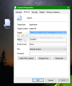 Create a shortcut in Windows 10 to open Windows 8-like search pane