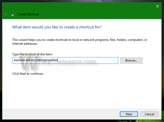 How to create a taskbar settings shortcut in Windows 10