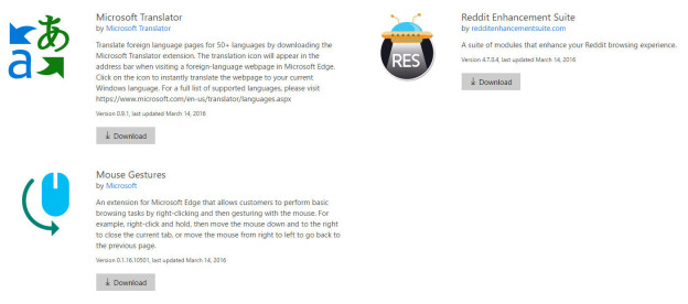 Microsoft Edge extensions website goes live