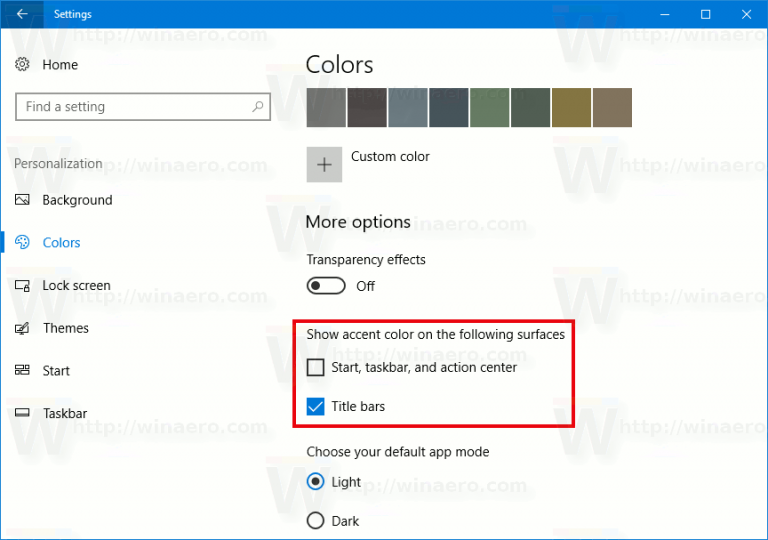 Enable colored title bars but keep taskbar black in Windows 10