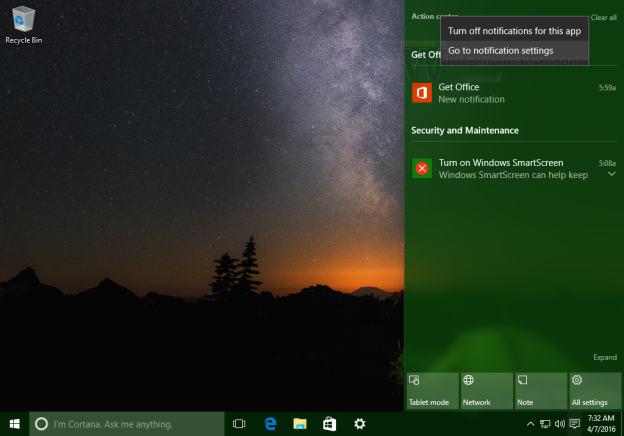 Change notification count visible per app in Action Center of Windows 10