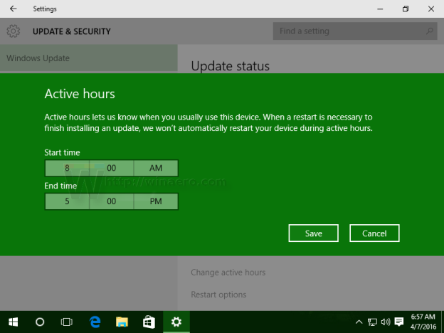 Change Windows Update Active hours in Windows 10