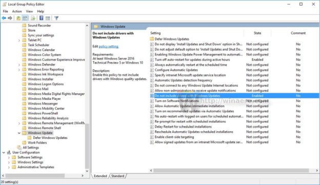 How to turn off driver updates in Windows Update in Windows 10