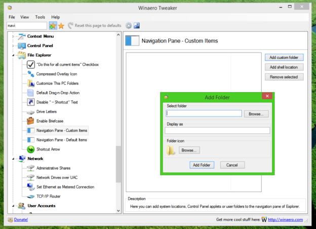 Add custom folders or Control Panel applets to Navigation Pane in File ...