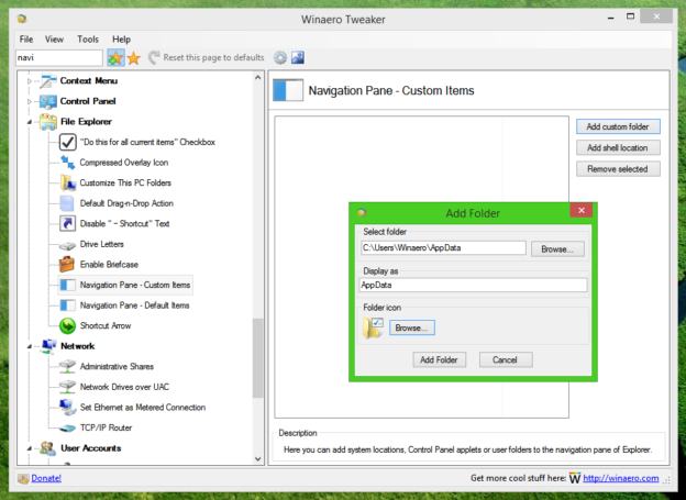 Add custom folders or Control Panel applets to Navigation Pane in File ...