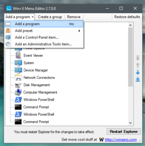 Customize Win+X menu in Windows 10