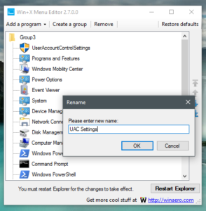Customize Win+X menu in Windows 10