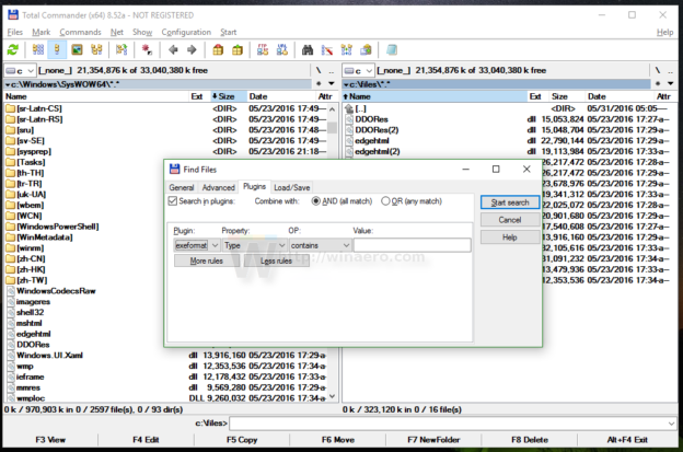 How to find only 32-bit or 64-bit files in a folder