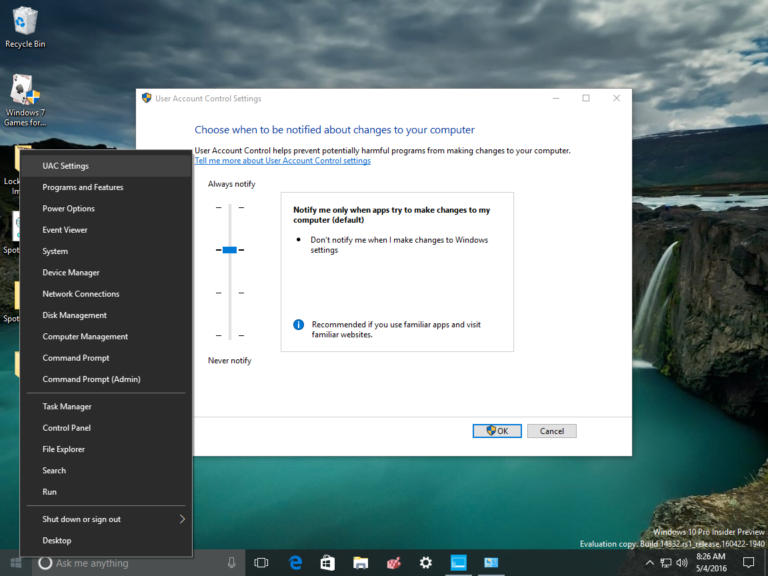 Customize Win+X menu in Windows 10