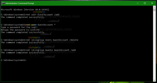 Enable guest account in Windows 10