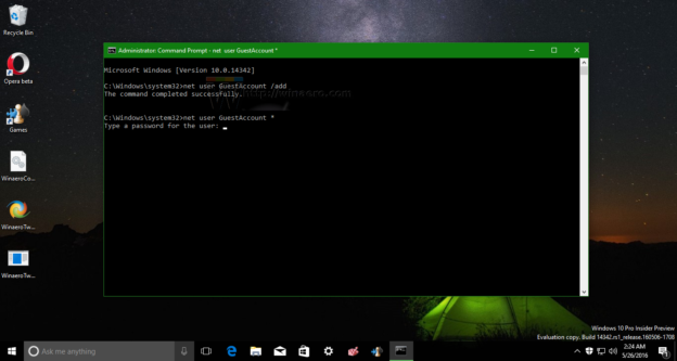 Enable guest account in Windows 10