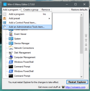 Customize Win+X menu in Windows 10