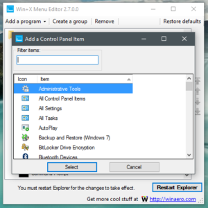 Customize Win+X menu in Windows 10