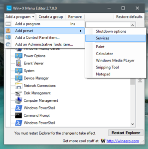 Customize Win+X menu in Windows 10