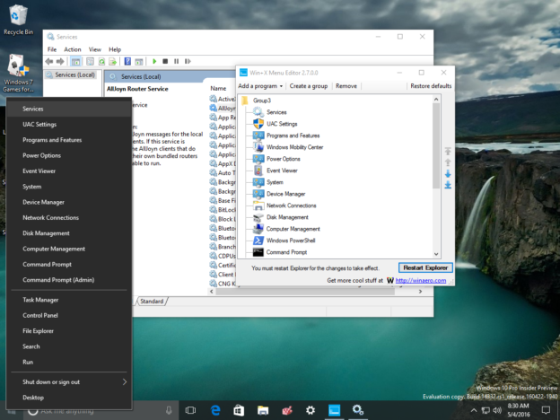 Customize Win+X menu in Windows 10