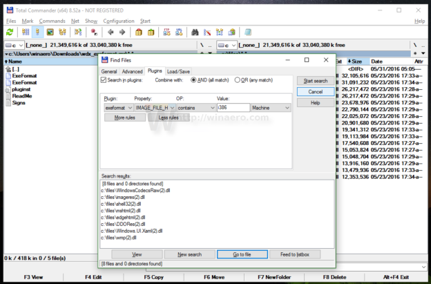 How to find only 32-bit or 64-bit files in a folder