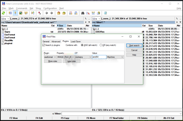 How to find only 32-bit or 64-bit files in a folder