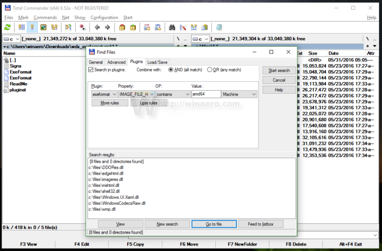 How to find only 32-bit or 64-bit files in a folder
