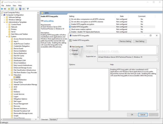 How to enable NTFS Long Paths in Windows 10