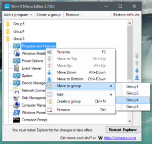 Customize Win+X menu in Windows 10