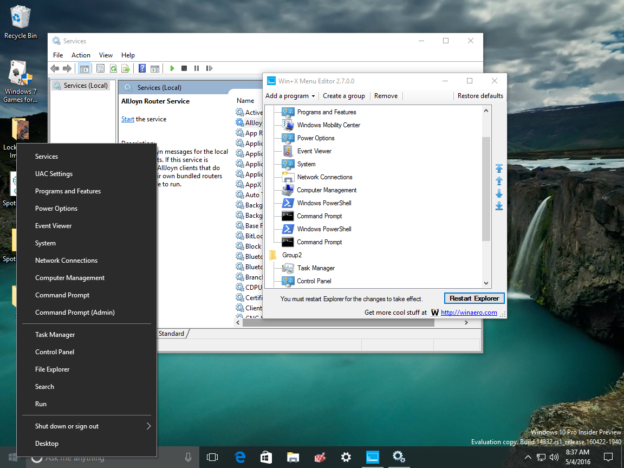 Customize Win+X menu in Windows 10