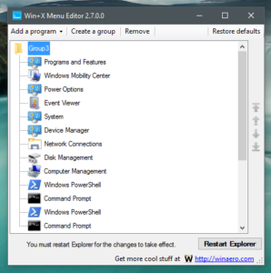 Re-arrange or Delete Win + X Menu Commands in Windows 10
