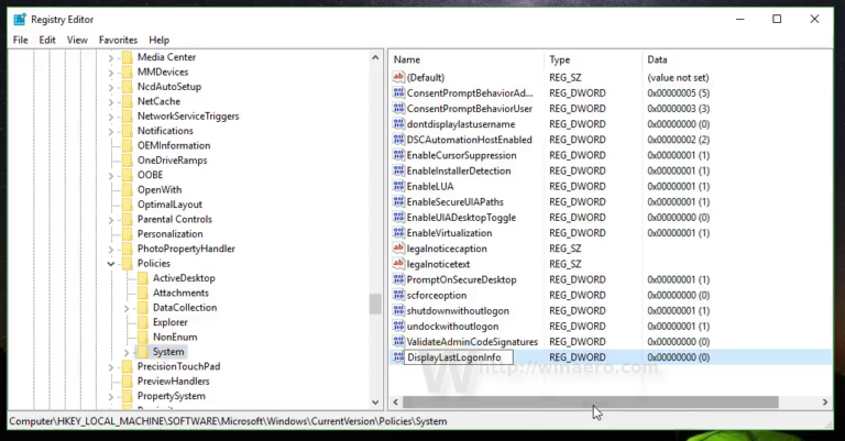 Show the last logon information at every logon in Windows 10